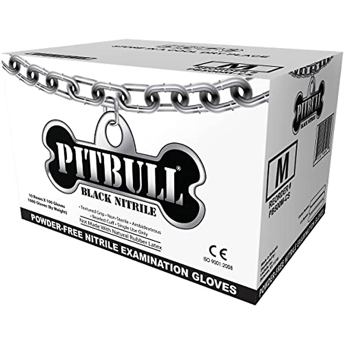 PITBULL Black Nitrile Exam Gloves, 6 Mil, Disposable, Case/1000, X-Large XL