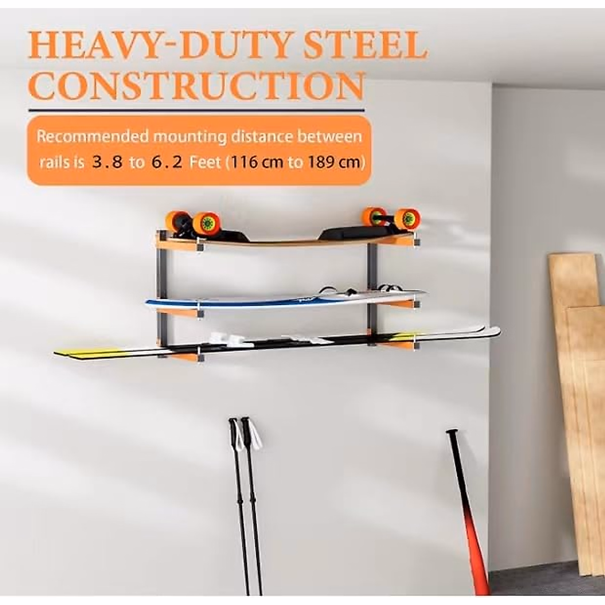 MLHpeak Wall Mount Wood Organizer and Lumber Storage Metal Rack with 3-Level Indoor & Outdoor Use, 3-Level Metal Wall Mount Lumber Storage Rack Wood Organizer Rack Lumber Rack Metal Rack (2 packs)