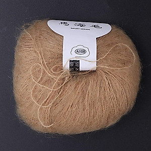 26g/Roll Soft Angora Mohair Yarn Long Wool Knitting Yarn with A Crochet for Garments Scarves Sweater Shawl Hats and Craft Projects(Khaki)