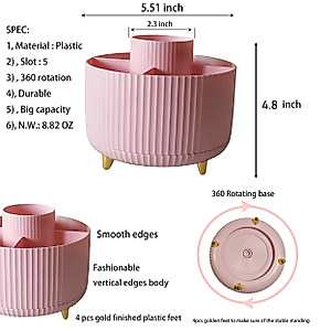 WenkeDigi Large Makeup Brush Holder Organizer Pink , 360° Spinning Makeup Brush Holder Desk Organizer, 5 Slot Makeup Organizer for Vanity,Large Pencil Holder Organizer ( Pink )