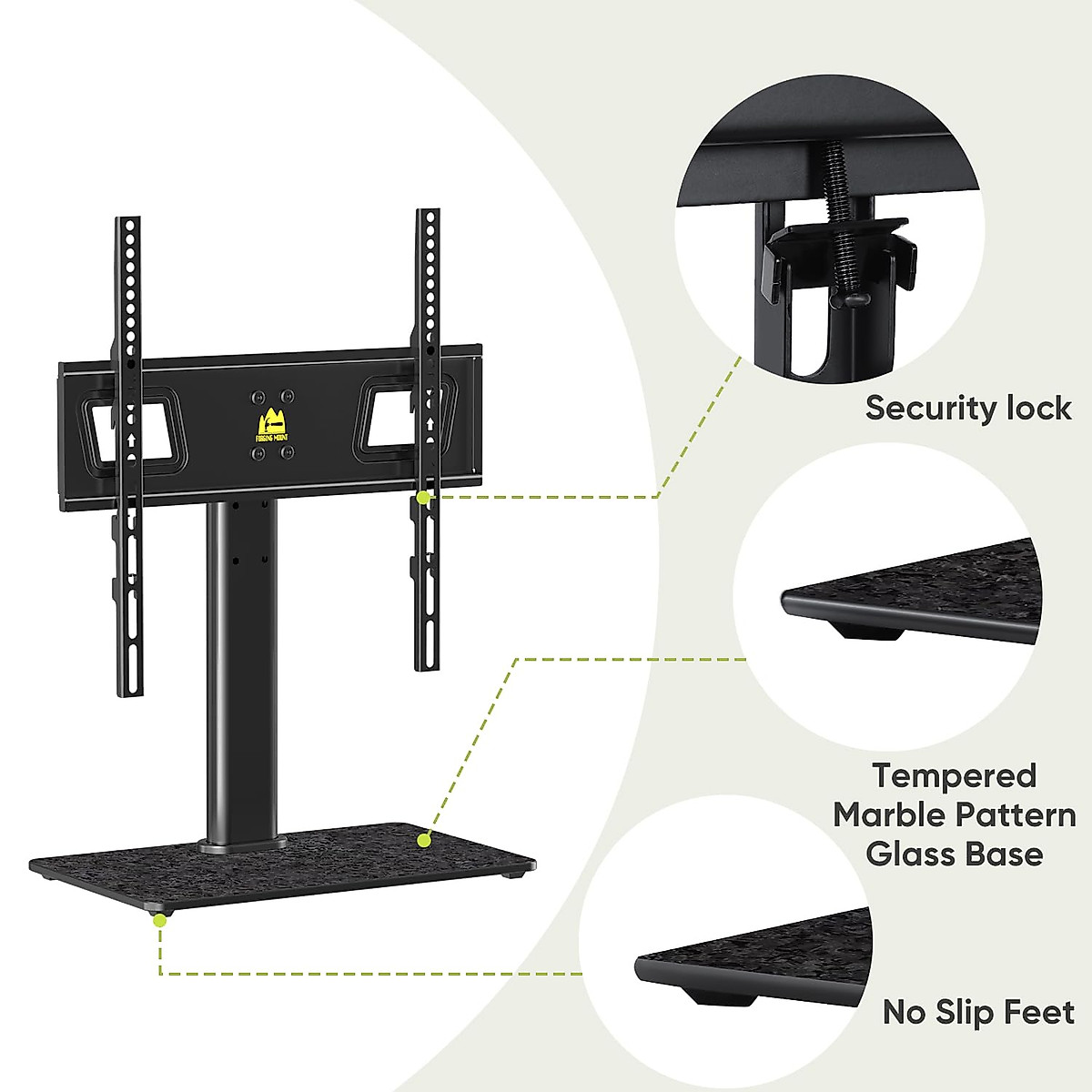 FORGING MOUNT Universal Swivel TV Stand with Tempered Glass Base for 26-55" TVs-Height Adjustment Tabletop TV Base Stand Mount, Holds up to 88lbs, Max VESA 400x400mm