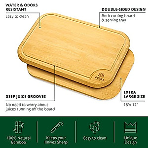 Large Wooden Cutting Boards for Kitchen Meal Prep & Serving - Bamboo Wood Cutting Board with Deep Juice Groove - Charcuterie & Chopping Butcher Block for Meat - Kitchen Gadgets Gift (L 18x12")
