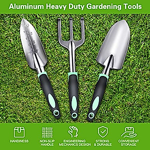 ZUZUAN Garden Tool Set, 3 Pack Aluminum Heavy Duty Gardening Kit Includes Hand Trowel, Transplant Trowel and Cultivator Hand Rake with Soft Rubberized Non-Slip Ergonomic Handle, Garden Gifts