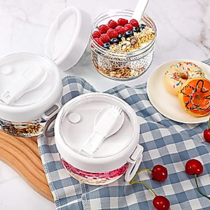 4 Pcs Overnight Oats Container with Lids and Spoons, 20 oz Plastic Overnight Oats Jars Large Capacity Airtight Yogurt Container for Milk, Fruit, Cereal and Salad Storage (White)