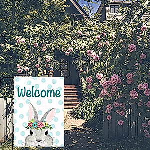 Louise Maelys Welcome Easter Garden Flag 12x18 Double Sided Burlap, Small Vertical Easter Bunny Garden Yard Flags for Easter Spring Outdoor Outside Decoration (ONLY FLAG)