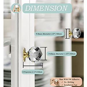 Stargallery Round Crystal Self Stick Knobs 1-3/5 Inch 40mm Diameter Crystal Knobs Cabinet Knobs Replacement Knob with Adhesive for Cabinet Mirror Cupboard Window Glass Sliding Door Drawer (2, Sliver)