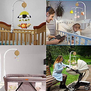 Urvoo 23 inch Baby Crib Mobile Bed Bell Holder Arm Bracket,with Battery-Operated Music Box, The Claw Part can be Adjusted Width-DIY Toy Decoration, Plays 35 Tunes Volume Adjustable (58CM)