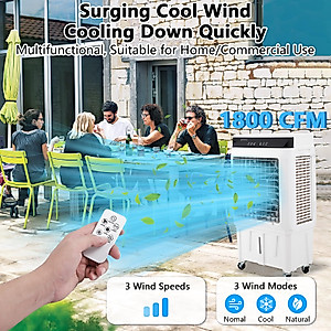 TROPOW 1800CFM Evaporative Air Cooler, Swamp Cooler With 8.4 Gallon Water Tank & 4 Ice Packs, 3 Modes & Wind Speeds for Outdoor Indoor Garage
