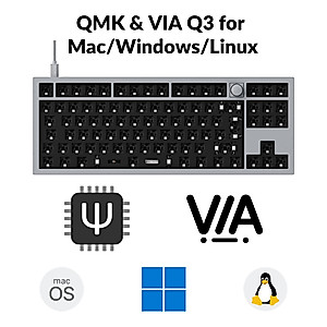 Keychron Q3 TKL Layout RGB Hot-Swappable Wired Custom Mechanical Keyboard Full Aluminum Knob ISO Barebone Version, with QMK/VIA Programmable Macro Double-Gasket DIY Kit for Mac Windows Linux-Grey