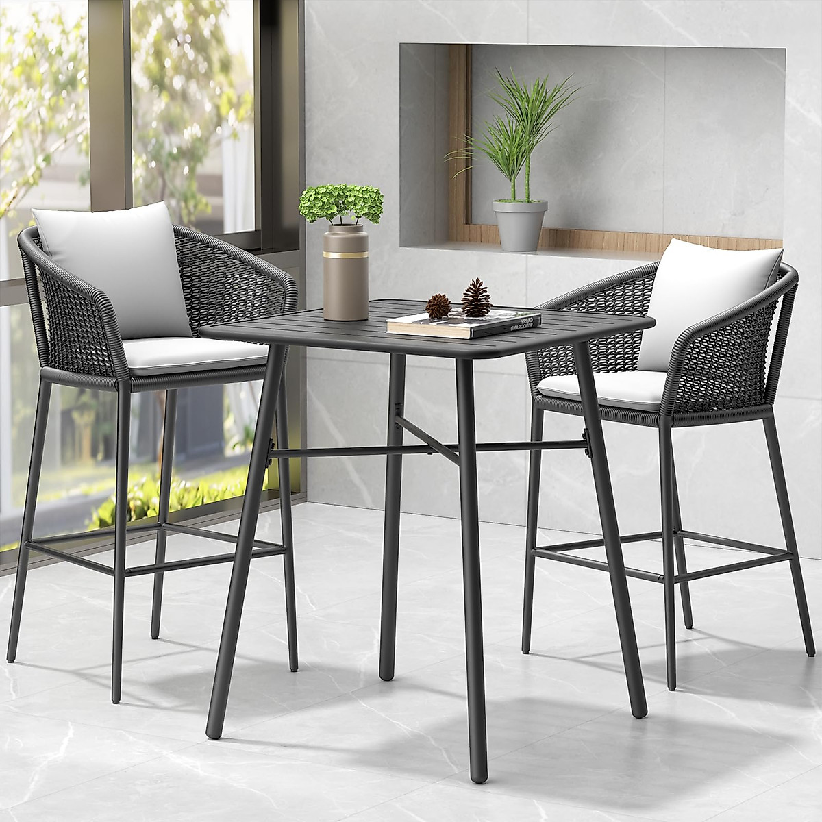 C-Hopetree 41" Counter Height Bar Table, Square Metal Pub Bistro Cocktail Table for Indoor Outdoor Use, Black