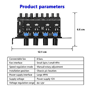 SinLoon 4 Knob Cooling Fan Speed Controller PC 8 Channels Fan Hub for CPU Case HDD VGA PWM Fan PCI Bracket 12V Fan Control- 4Pin Interface Power Supply ( 4 Pin 4Knob )