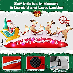 Danxilu 10 FT Long Christmas Inflatable Santa Sleigh with 3 Reindeer Outdoor Decorations, Built-in Colorful LEDs Blow Up Santa Claus Yard Decoration Décor for Xmas Holiday Garden Lawn Patio Roof