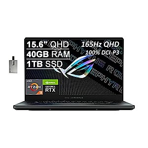 2021 ASUS ROG Zephyrus 15.6" QHD 165Hz Gaming Laptop Computer, AMD Ryzen 9-5900HS, 40GB RAM, 1TB PCIe SSD, Backlit Keyboard, NVIDIA GeForce RTX 3080 Graphics, Six Speakers, Win 10, Gray, 32GB USB Card