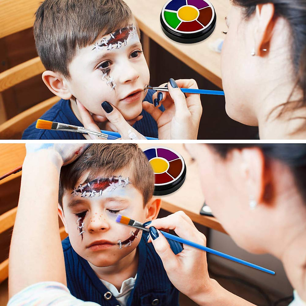 DE'LANCI SFX Makeup Kit,All-In-1 Professional Special Effects Halloween Makeup Set,Face Body Paint,Brush,Fake Scar Wax,Fake Blood,Sponge,Spatula,Cosplay Wound Molding Stage Zombie Makeup for Kid Adult