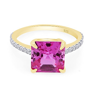 AFFY Asscher Simulated Pink Sapphire & White Cubic Zirconia Engagement Ring in 925 Sterling Silver (3.25 cttw) Ring Size-6.5