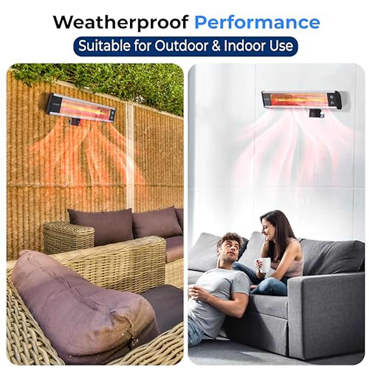 SereneLife Infrared Outdoor Electric Space Heater, Wall Mounted Heater, 1500 W, Electric Patio Heater w/ Remote Control 26" x 8" for Restaurant, Patio, Backyard, Garage, Decks Black