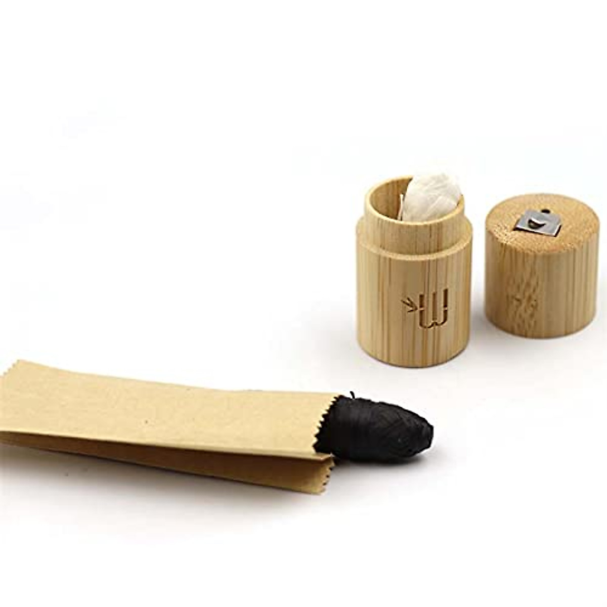 Dental Floss threaders 12PCS Biodegradable bamboo charcoal dental floss with refillable bamboo container | Free refill | Natural candle wax | 30M x 12| Corn and charcoal floss, | Environmental protect