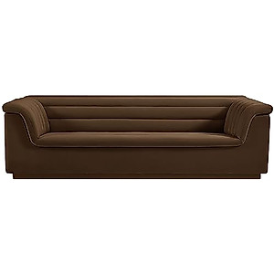 Meridian Furniture 192Brown-S Cascade Collection Modern | Contemporary Velvet Upholstered Sofa with Soft Brown Velvet Fabric, Deep Channel Tufting, Curved Arms, 94" W x 34" D x 28" H, Brown