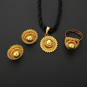 Huangshanshan Necklace Pendants Earrings Ring Set Gold Filled Plated Jewelry African Ethiopia Flower Jewelry Set
