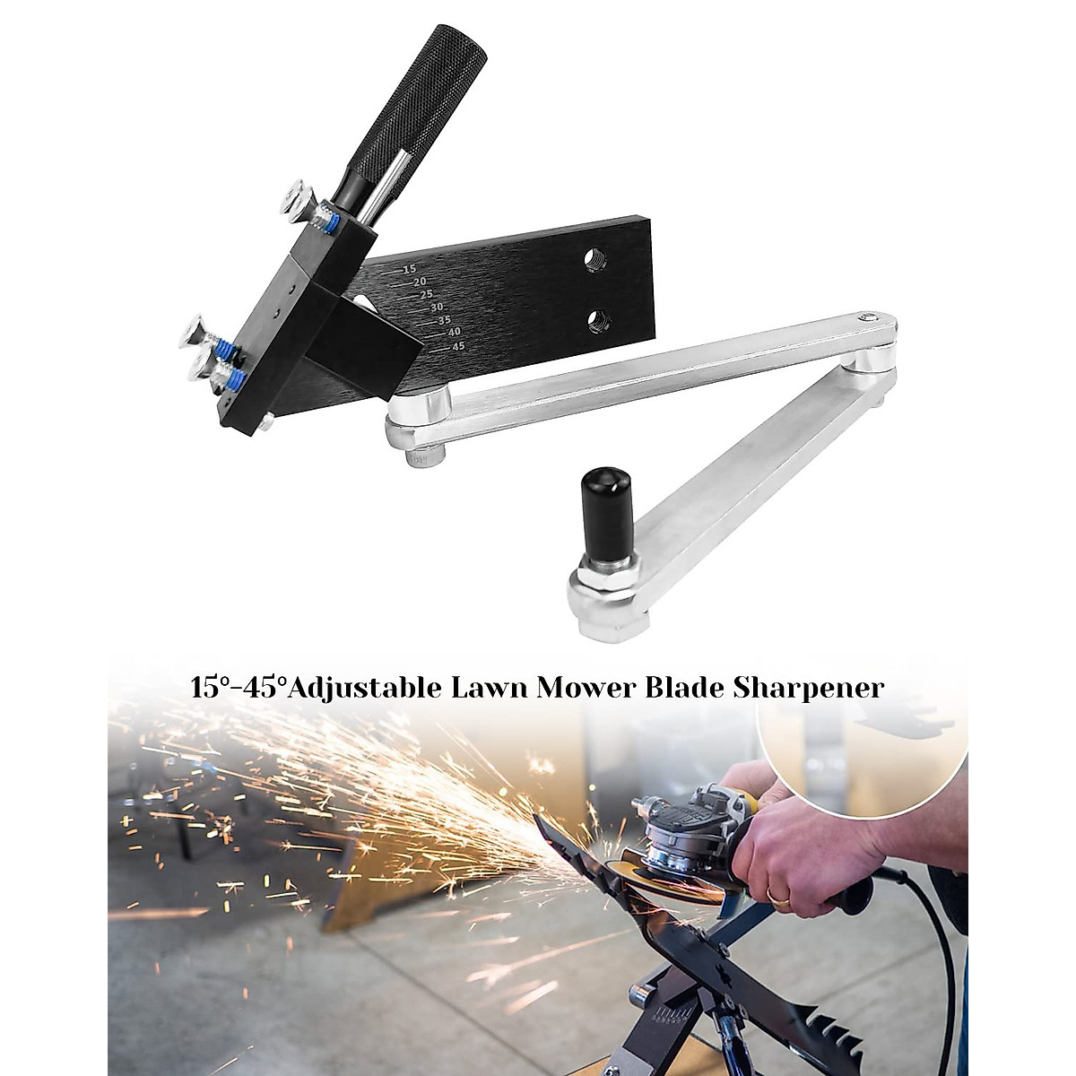 NTSUMI Sharpener Model 5005 Lawn Mower Blade Sharpener fits Straight and Standard Lawn Mower Blades, for Right and Left Hand Blades, 15°-45° Adjustable, Black