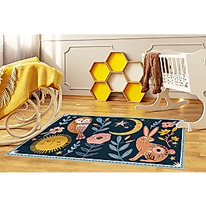 Studio M Floor Flair Folk Friends - Dark - 3 x 5 Ft Decorative Vinyl Rug - Non-Slip, Waterproof Floor Mat - Easy to Clean, Ultra Low Profile - Printed in The USA