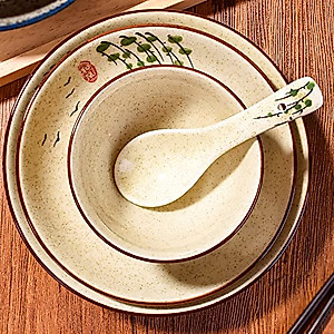 4-Piece Ceramic Dinnerware Set, Plate, Dish, Bowl, Spoon, Japanese Hand-painted Tableware set, A Good Gift