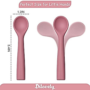Silicone Toddler Spoon for 1 Year+, Soft Children Training Spoons for Self-feeding, Food Grade Silicone Baby Cutlery, Dishwasher Safe and BPA FREE Set of 5 - Dilovely