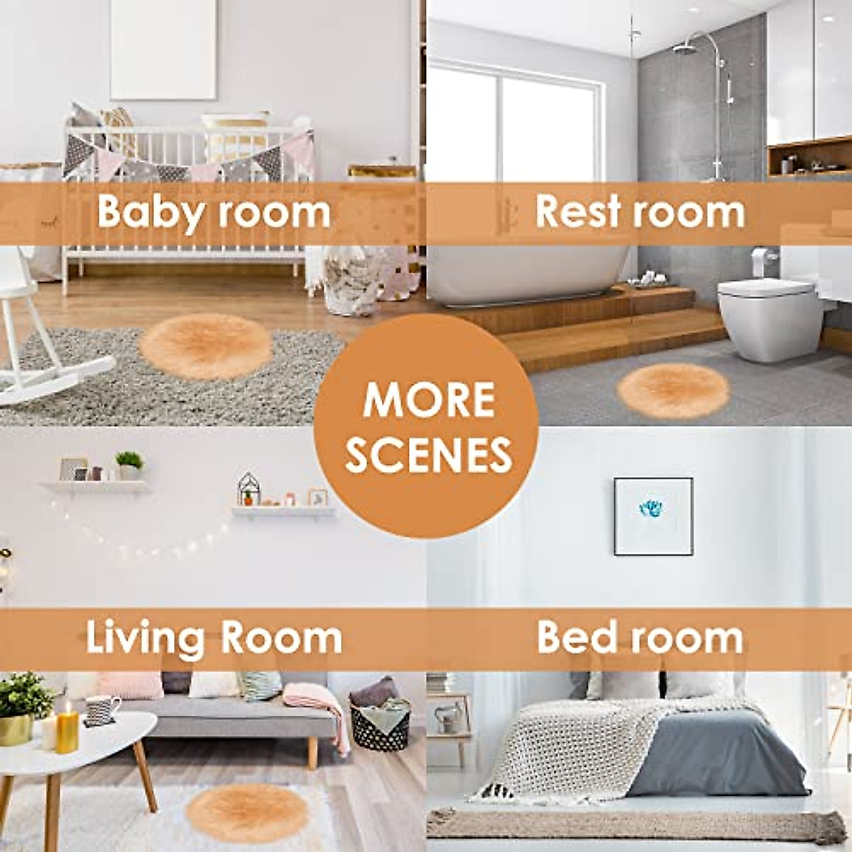 Molain Area Rug Decor Fluffy Soft Small Cushion Backing Carpet Fuzzy Faux Fur Pad Aesthetic Nail Art Table Locker Desk Mat Floor Modern Bedroom Apartment Living Room Girls Accessories (Round Khaki)