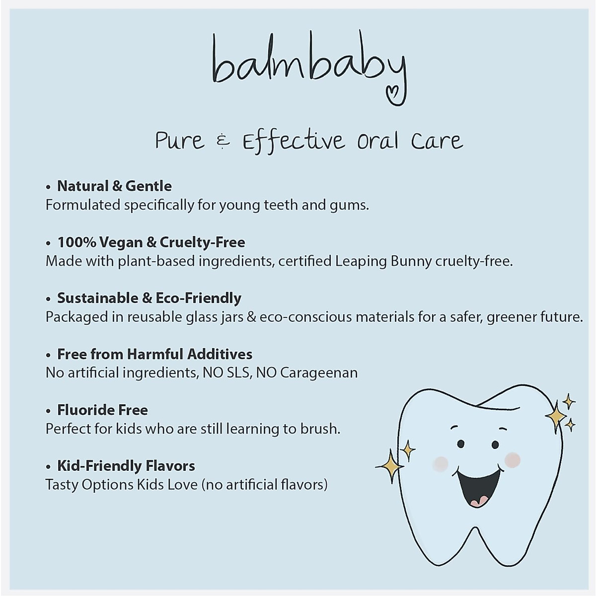 BALM! Baby Kids All Natural Fluoride Free Toothpaste with Xylitol, SLS Free, Vegan, Gluten Free, BPA Free, Zero Waste, Mint, 2 fl oz