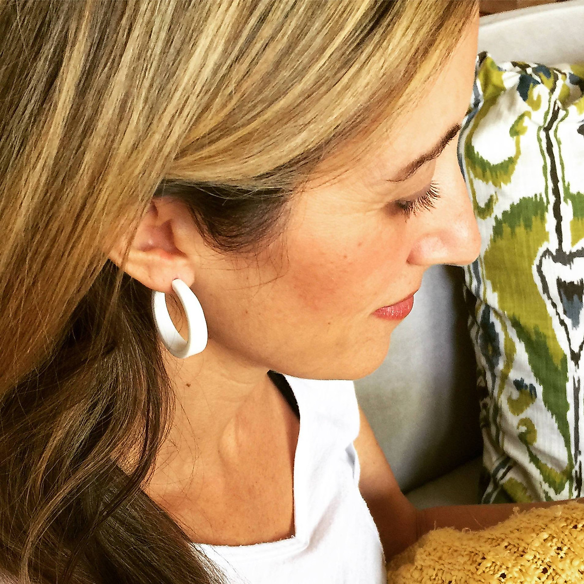 White Acrylic Tapered Lucite White Hoop Earrings 1.25 Inches