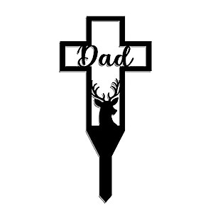 Black Cemetery Memorial Cross Stake Metal Cross Garden Stake Graves Cemetery Decorations Memorial Signs Marker for Dad Grave Outdoor Easter Decoration Wall Decor Lawn Stake (dad)