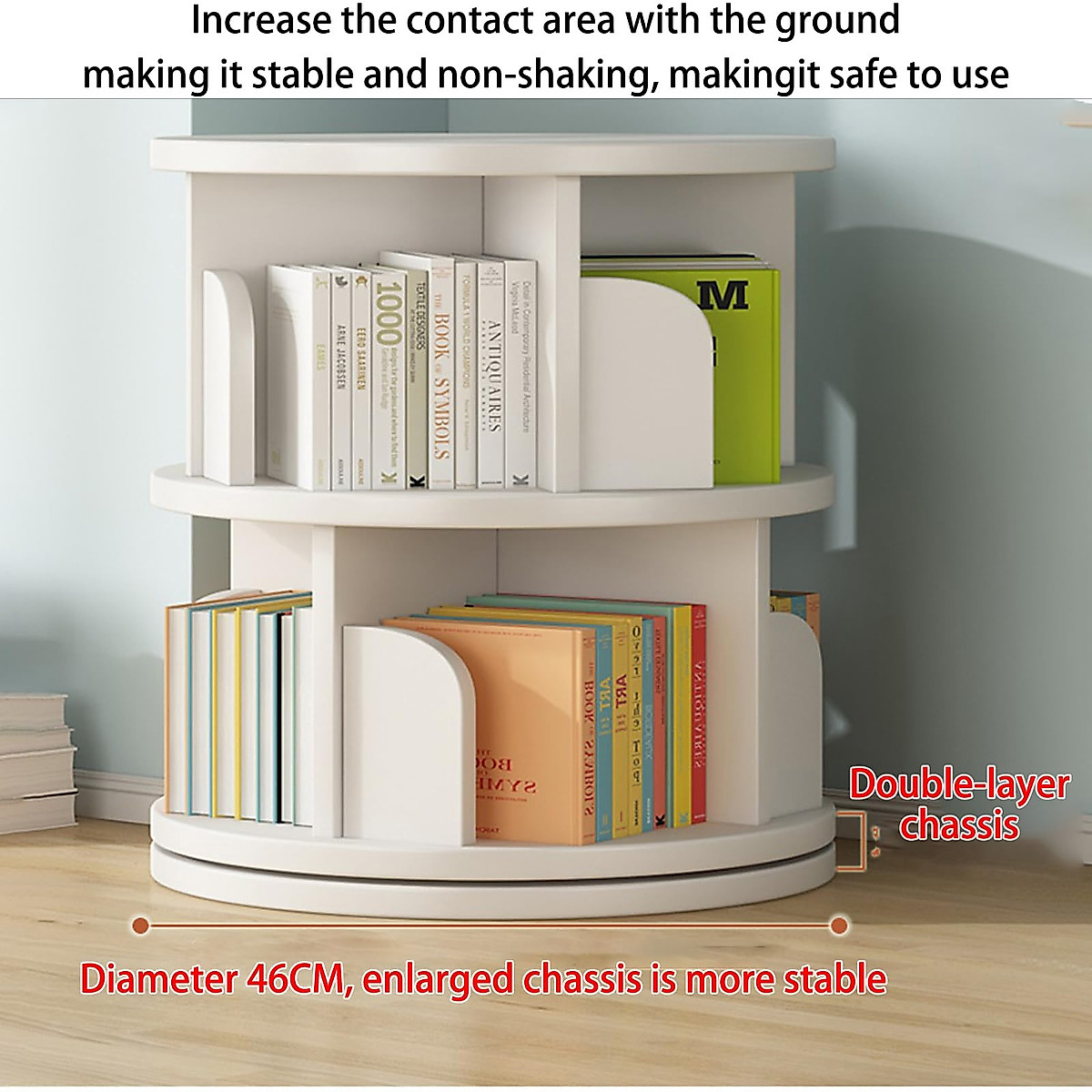 BYERZ Rotating Bookshelf, Small Book Shelf for Small Spaces, 360 Rotating Bookshelf Storage Rack, Wood Narrow Book Shelf Organizer for Bedroom, Living Room Book Shelves, Pink