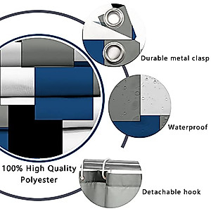 ENYORSEL Blue Bathroom Sets with Shower Curtain and Rugs, 4 Piece Geometric Bathroom Shower Curtain Set with Rugs, Incl Shower Curtain with 12 Hooks, Bath Mat, U-Shaped Floor Mat, Toilet Lid Oval Rug