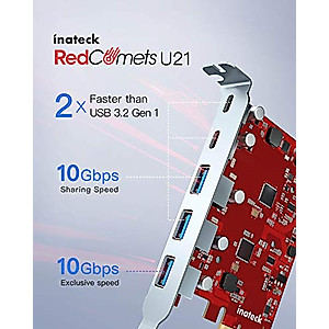 Inateck PCIe to USB 3.2 Gen 2 Card with 20 Gbps Bandwidth, 3 USB Type-A and 2 USB Type-C Ports, RedComets U21