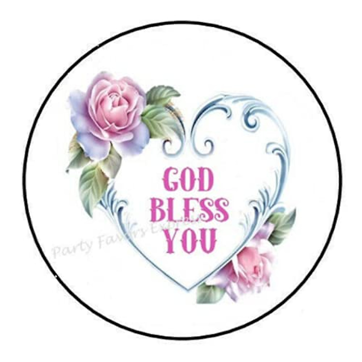 1.5" Inch God Bless You Floral Heart Stickers - God Bless You Stickers - Motivational Stickers Envelope Seals Labels - #AA61RK (30 Pcs)