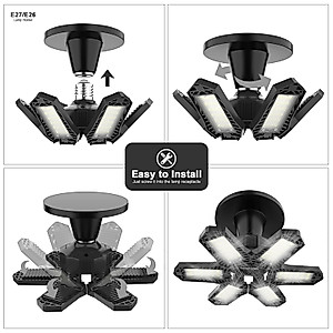 LED Garage Lights 120W LED Shop Light with 6 Ultra Bright Adjustable Panels Led Lights for Garage Light Deformable Ceiling Lights for Garage Attic Basement E26 E27 Base (8 Pack)