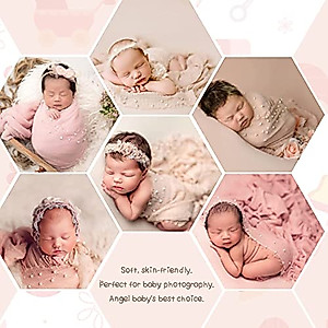 4 PCS Newborn Photography Props Wrap Knit Handmade Pearl Decor Wrap Blanket Swaddle Baby Photo Props Baby Photoshoot Props Prop 2PCS Newborn Photography Wraps + 2PCS Headband(Snow Powder/Beige)
