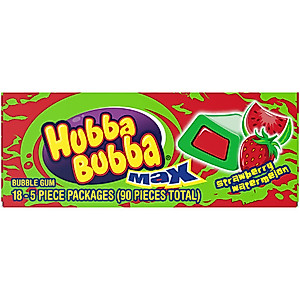 Hubba Bubba Gum (18 Pack) Max Bubble Gum Strawberry Watermelon Flavored Chewing Gum, 5 Piece