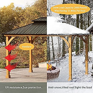 Aoodor Patio Solid Wooden Gazebo 10 x 12 ft. Hardtop Roof 2 - Tier for Garden, Green and Black