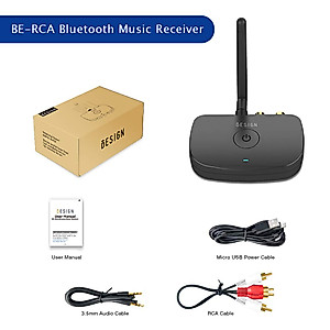 Besign BE-RCA Long Range Bluetooth Audio Adapter, HiFi Wireless Music Receiver, Bluetooth 5.0 Receiver for Wired Speakers or Home Music Streaming Stereo System, Black