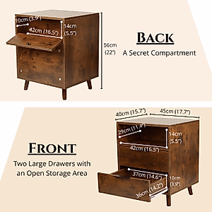 Nightstand with Hidden Compartment | Mid Century Modern Nightstand with Concealed Storage | Vintage Bedside Table | Perfect for Storing Small Valuables (1, Brown, Large)