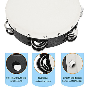 Tambourine for adults and kids (6 Inch and 8 Inch) Wood Handheld Tambourine Metal Jingles,Percussion Gift Musical Educational Instrument for Church KTV Party