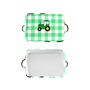 Tractor Green Checkers Personalized Large Storage Box for Toy,Bathroom,Nursery,Home Kitchen Shelves,Custom Closet Decorative Storage Bins 4 Pack