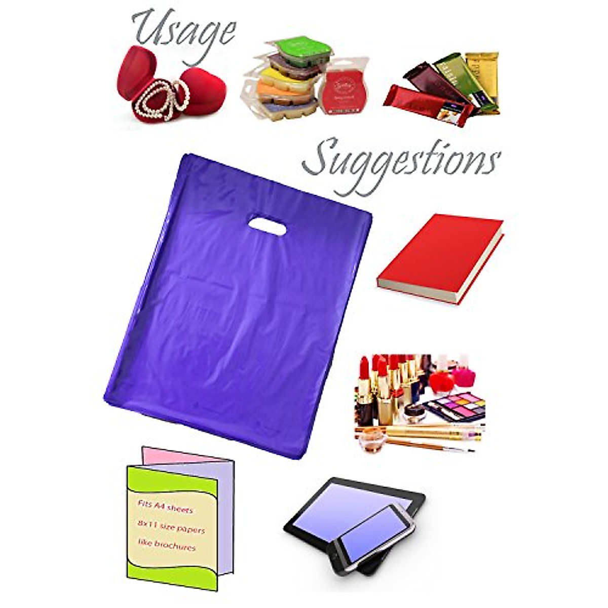 100 12x15 Durable Purple Merchandise bags Die Cut Handle-Glossy finish-Anti-Strech-100% Recyclable. For Retail store plastic bags, Party favors, Handouts and more by Best Choice (Purple)