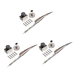 NUOBESTY 3 Sets Dip Pen Retro Decor The Office Gifts Crystal Set Signature Calligraphy Pen Reusable Calligraphy Pen Writing Dip Pens Ink Pen for Birthday Reusable Ink Pen Quill and Ink Grey