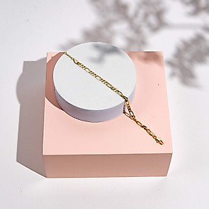 PAVOI 14K Gold Plated Paperclip/Curb/Figaro Chain Adjustable Bracelet for Women (Figaro-L, Yellow Gold Plated)