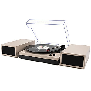 Record Player LP&No.1 Record Player with External Speakers, 3 Speed Vintage Belt-Drive Vinyl Turntable with Wireless Playback & Auto-Stop （Pink）