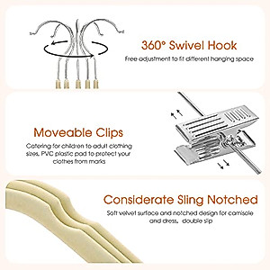Cozymood Velvet Skirt Hangers - Pack of 24 - Velvet Hangers with Clips Ultra Thin Non Slip Velvet Pants Hangers Space Saving Clothes Hanger for Trouser, Skirts, Jeans, Dress (Beige)