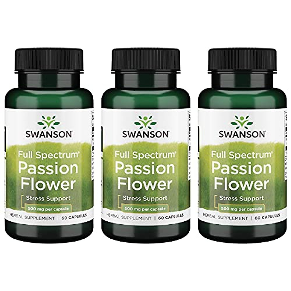 Swanson Full-Spectrum Passion Flower Stress Support 500 Milligrams 60 Capsules (3 Pack)