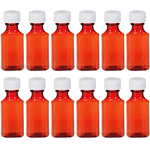Sandhill Tools Pharmacy Liquid Medicine Leak Proof Bottles 2 Oz with Child Resistant Caps, Perfect for Travel Graduated Oval Plastic Containers (Pack of 12)
